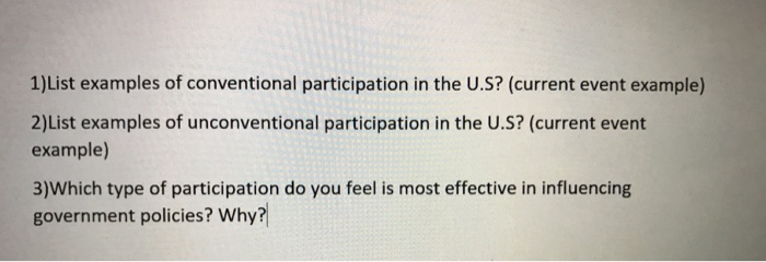 Solved List examples of conventional participation in the | Chegg.com