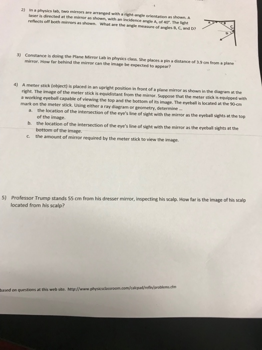 Solved 2) In a physics lab, two mirrors are arranged with a | Chegg.com