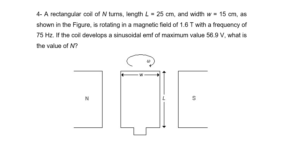 Solved 4- A rectangular coil of N turns, length L = 25 cm, | Chegg.com