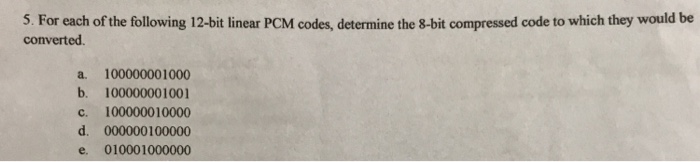Solved 5. For each of the following 12-bit linear PCM codes, | Chegg.com