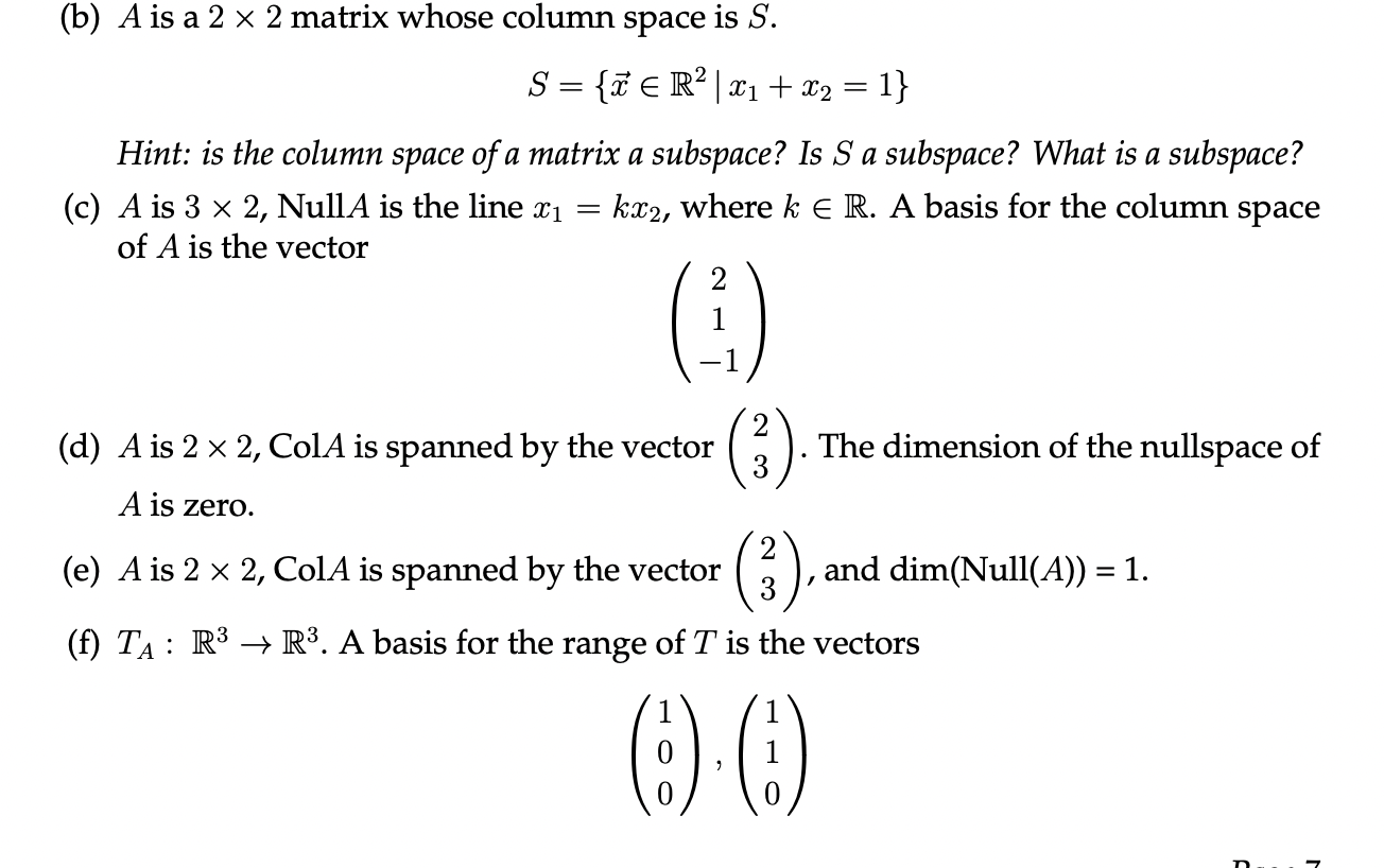 Solved (b) A is a 2×2 matrix whose column space is S. | Chegg.com