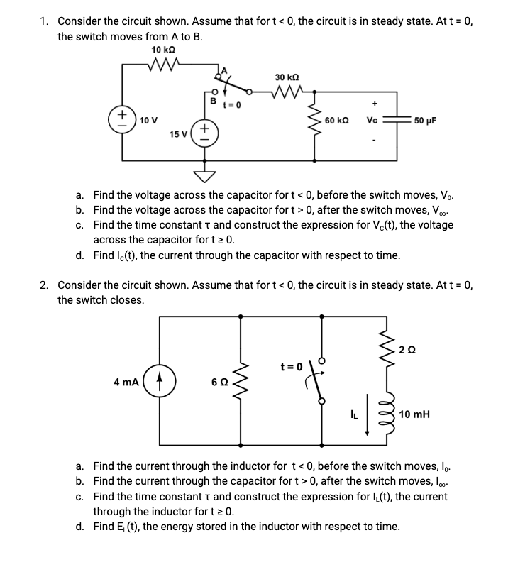 Solved 1 Consider The Circuit Shown Assume That For T