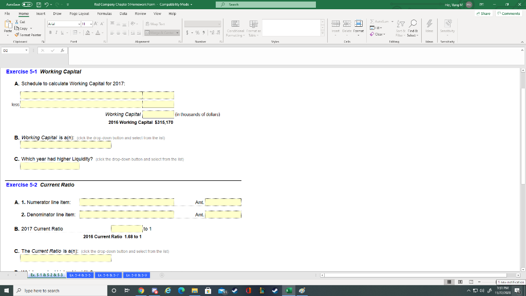 Aurine De Red Company Chapter 5 Homework Form - | Chegg.com