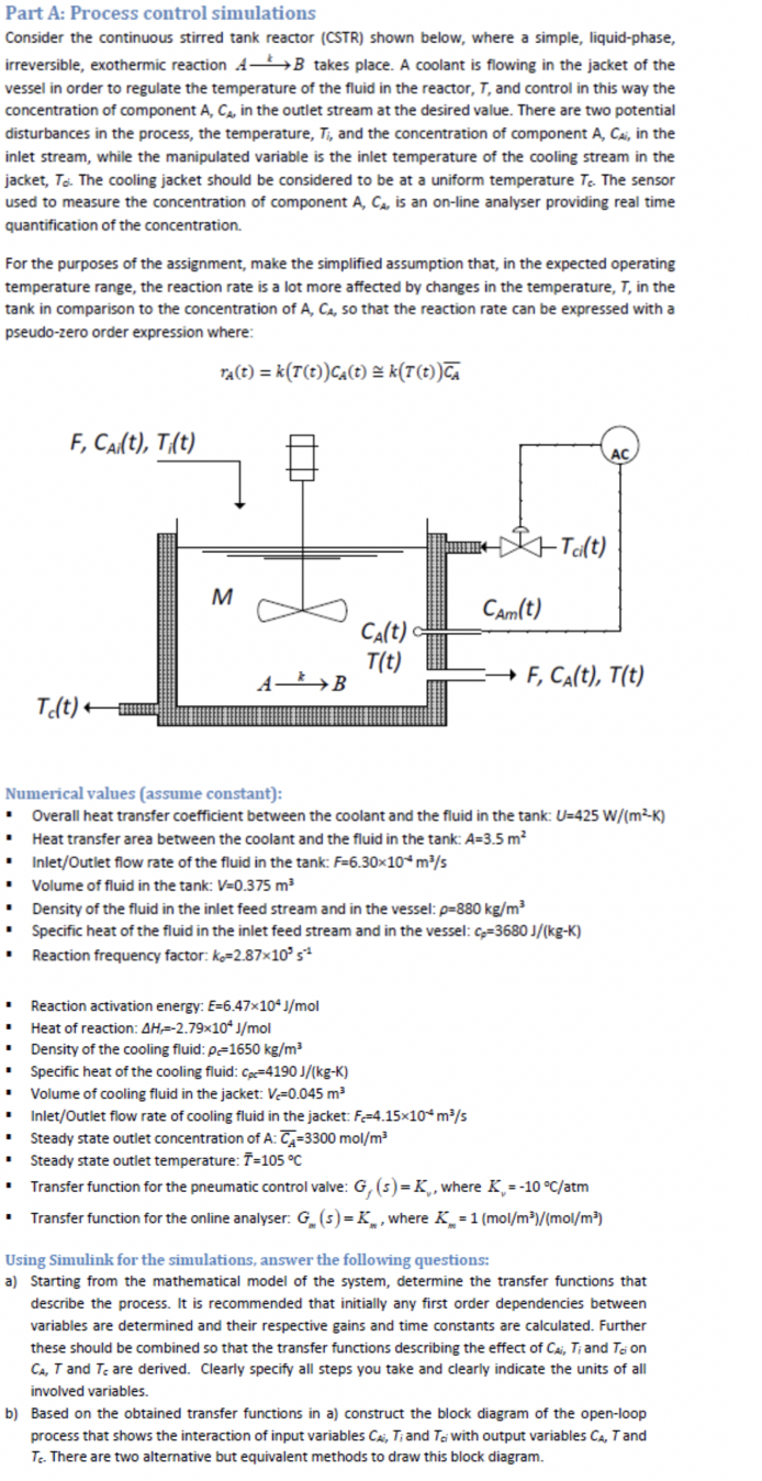 Part A: Process control simulations Consider the | Chegg.com