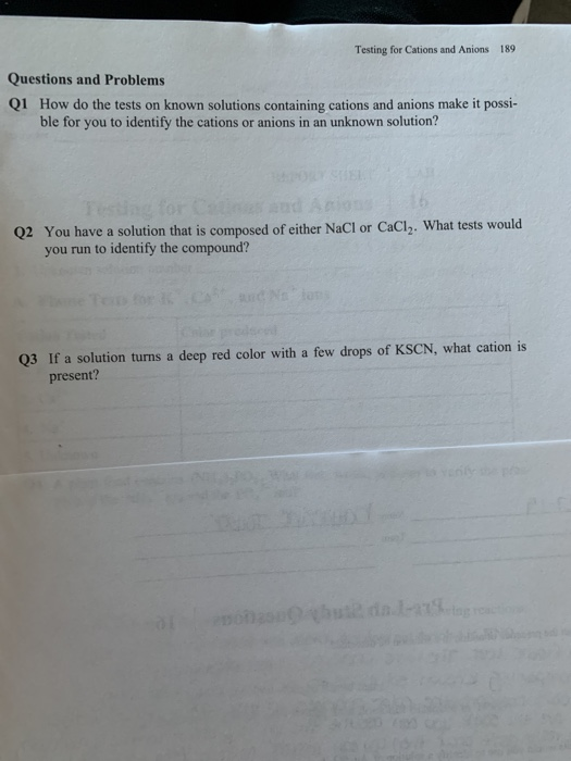 Solved Testing for Cations and Anions 189 Questions and | Chegg.com