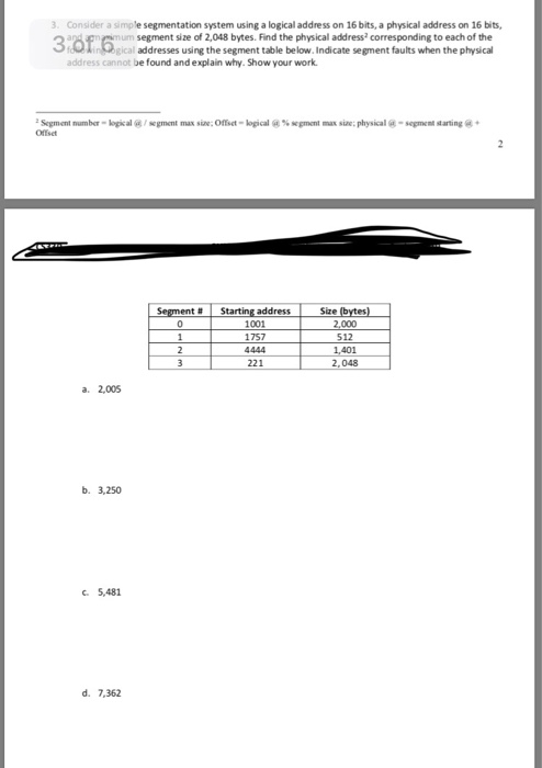 3 Consider Simple Segmentation System Using Logical Address 16 Bits ... 3 Consider Simple Segmentation System Using Logical Address 16 Bits ...