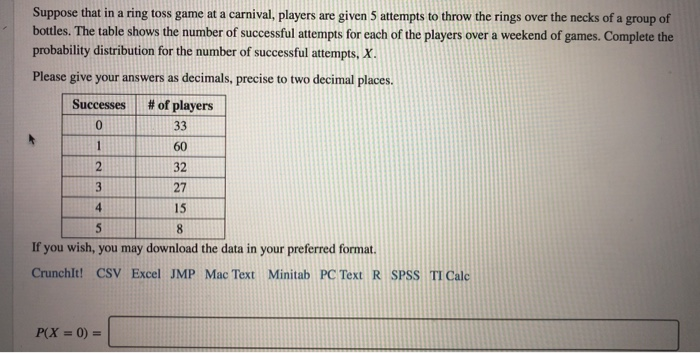 Solved Suppose that in a ring toss game at a carnival, | Chegg.com