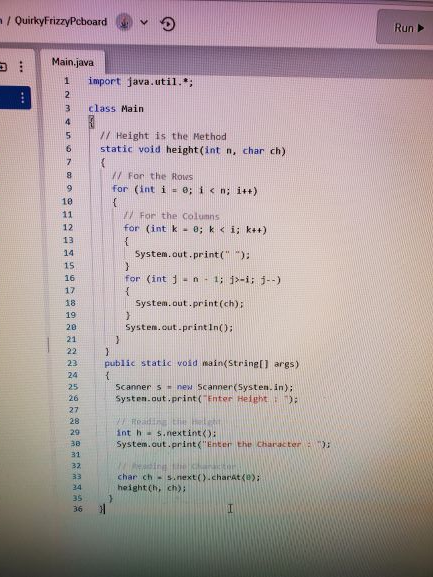 Solved h/ Quirky FrizzyPcboard Run Main.java 1 import | Chegg.com
