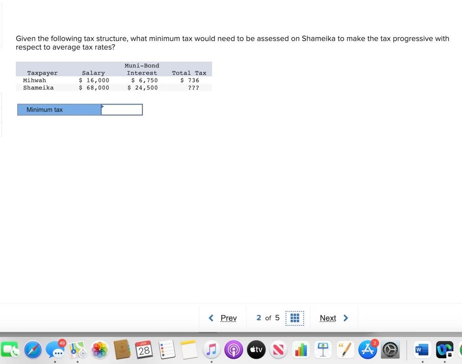 Solved Given the following tax structure, what minimum tax | Chegg.com