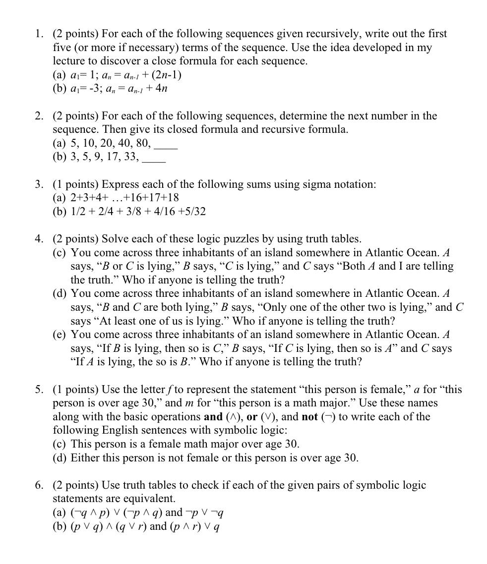 Solved 1. ( 2 points) For each of the following sequences | Chegg.com