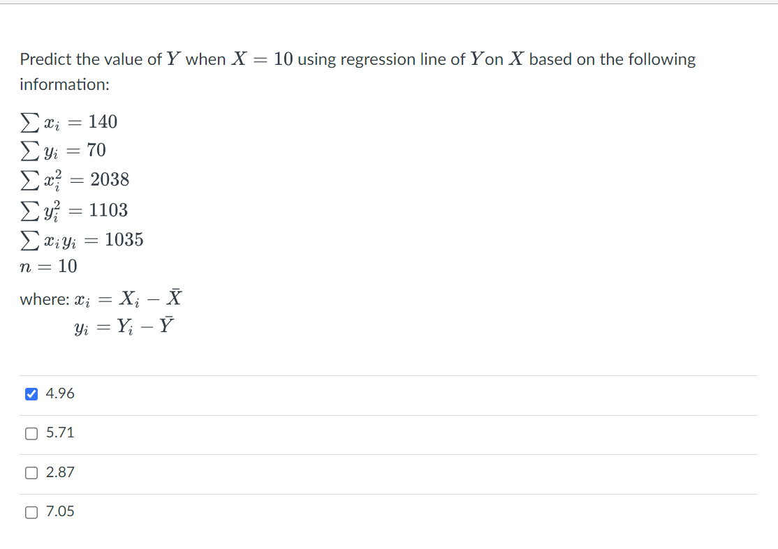 Solved Predict the value of Y when X=10 using regression | Chegg.com