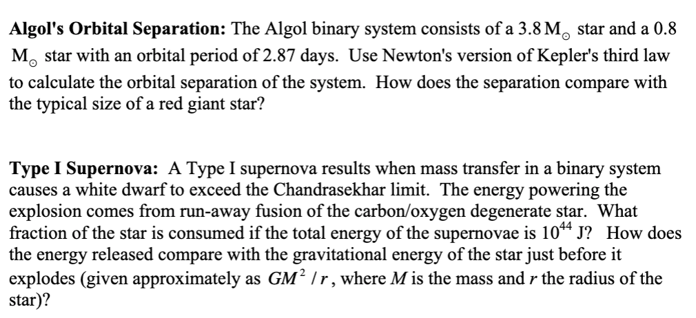 Solved Algols Orbital Separation The Algol Binary System 8266
