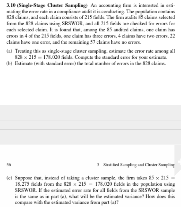 Solved 3.10 (Single-Stage Cluster Sampling) An accounting | Chegg.com