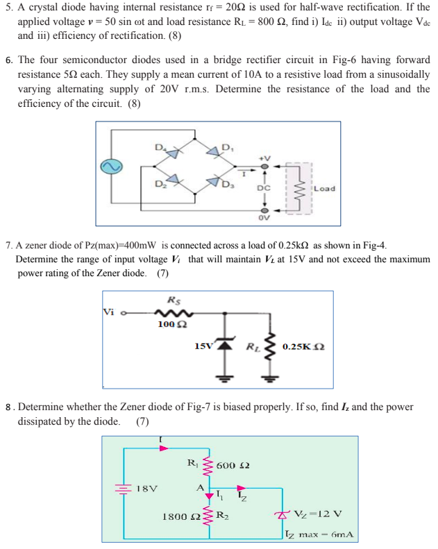 Solved 5. A crystal diode having internal resistance rf = | Chegg.com
