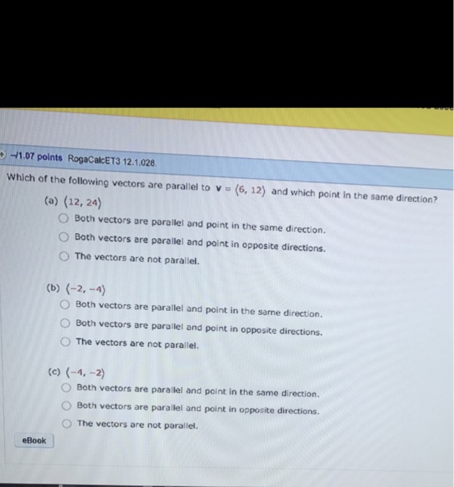 Solved Which of the following vectors are parallel x = (6, | Chegg.com