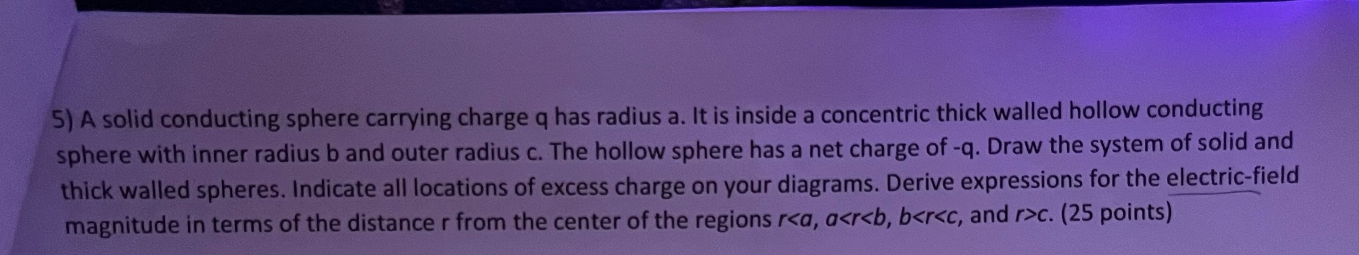 Solved 5) A solid conducting sphere carrying charge q has | Chegg.com