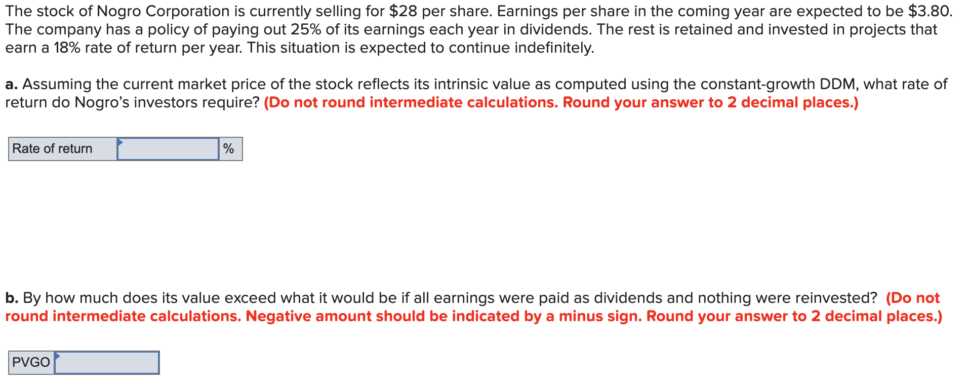 Solved The stock of Nogro Corporation is currently selling | Chegg.com