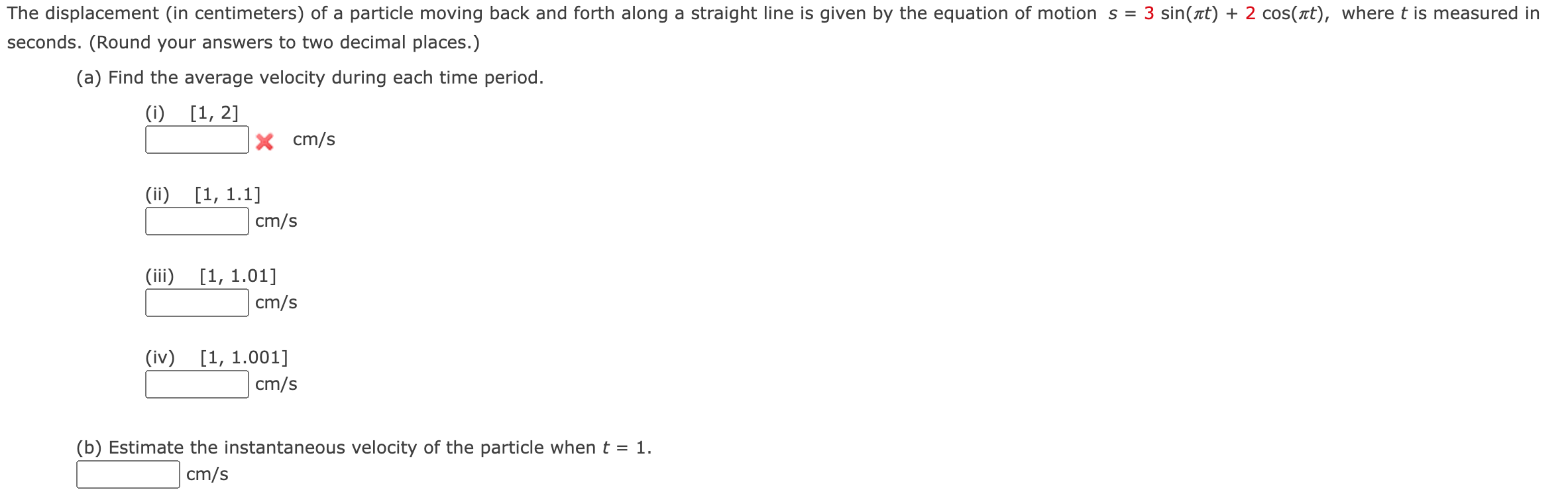 Solved The displacement (in centimeters) of a particle | Chegg.com