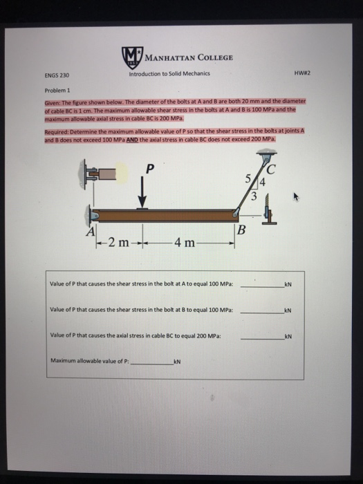 Solved MANHATTAN COLLEGE Introduction to Solid Mechanics | Chegg.com