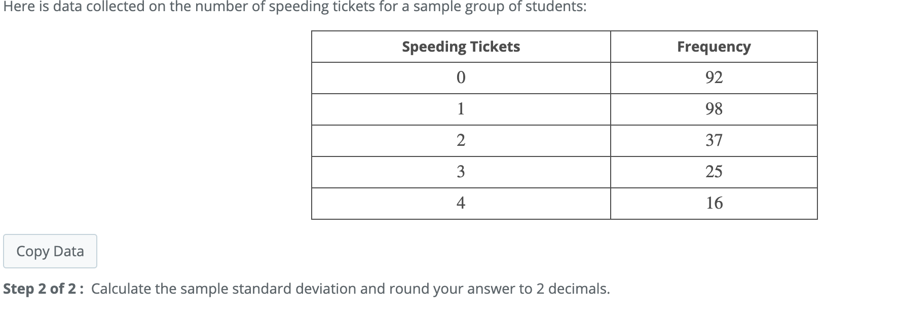 Solved Here is data collected on the number of speeding | Chegg.com