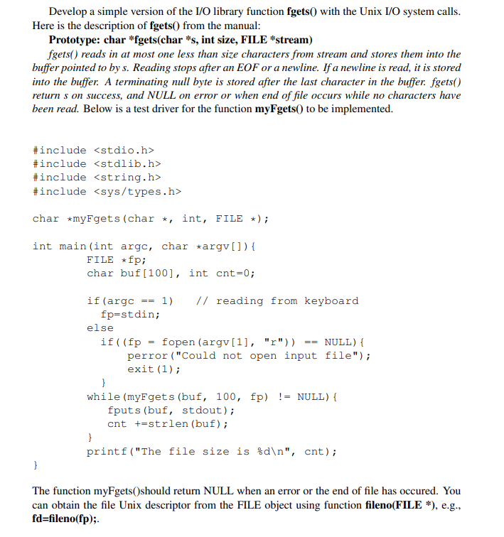 Solved Develop a simple version of the I/O library function | Chegg.com