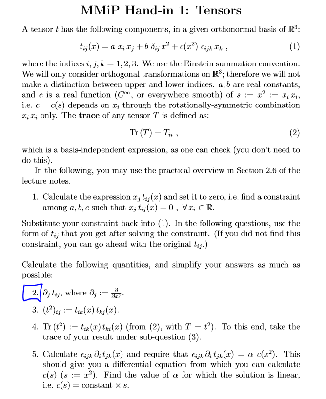 MMIP Hand-in 1: Tensors A tensor t has the following | Chegg.com