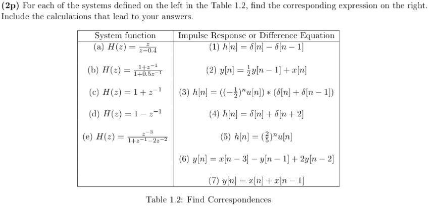 Solved (2p) For each of the systems defined on the left in | Chegg.com
