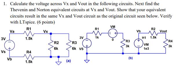 Solved 1. Calculate the voltage across Vx and Vout in the | Chegg.com