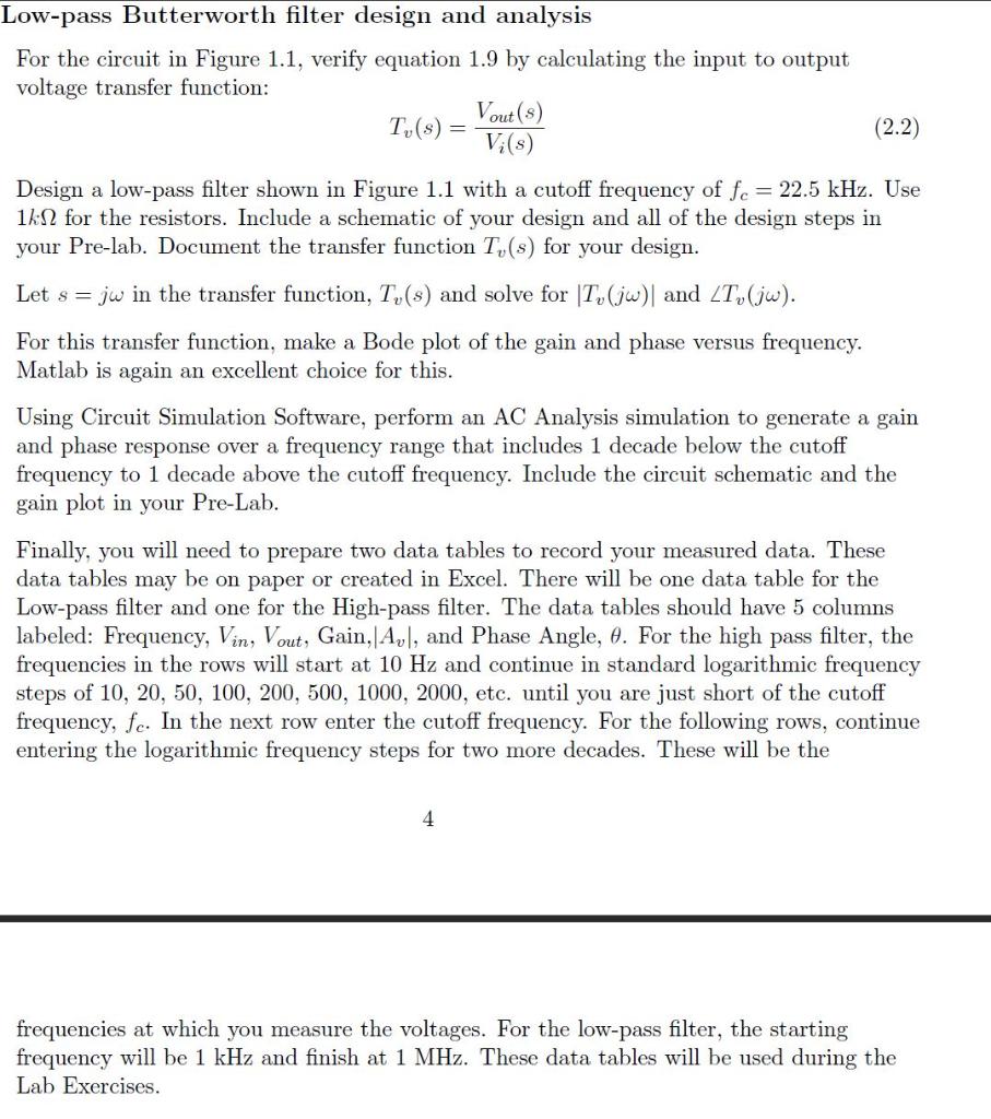 Low-pass Butterworth filter design and analysis For | Chegg.com