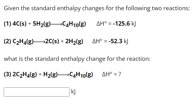 Solved Given the standard enthalpy changes for the following | Chegg.com