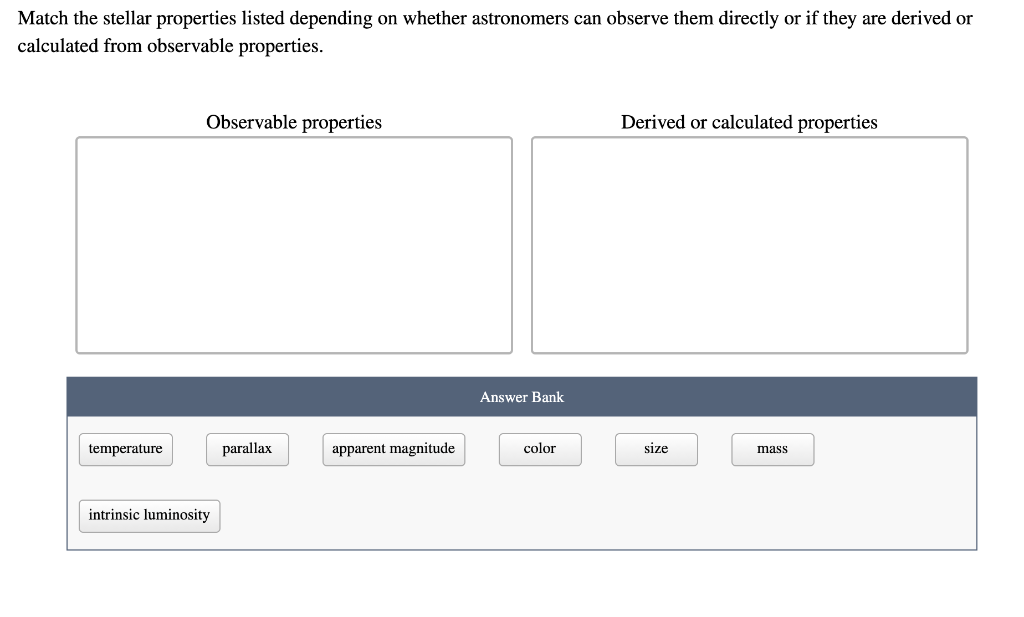 Solved Match the stellar properties listed depending on | Chegg.com