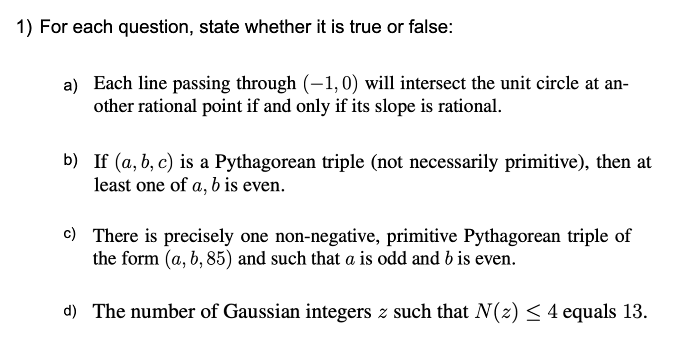 Solved For each question, state whether it is true or false: | Chegg.com