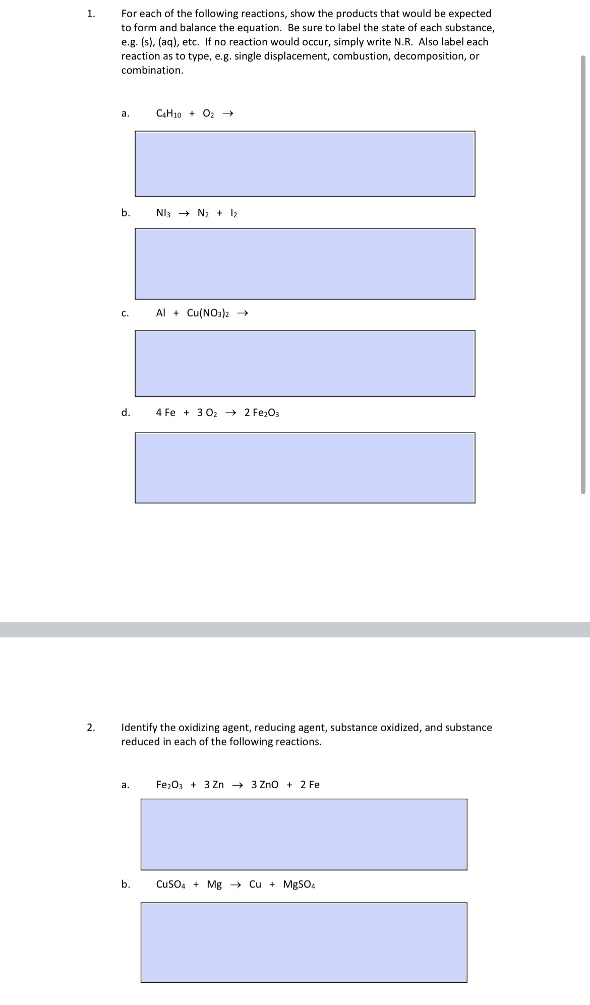 Solved For each of the following reactions, show the | Chegg.com