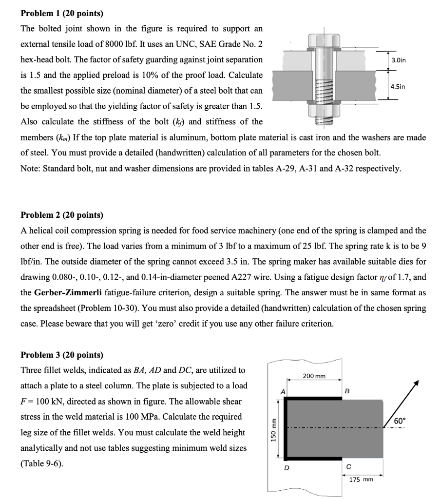 Solved Problem 1 (20 points) The bolted joint shown in the | Chegg.com