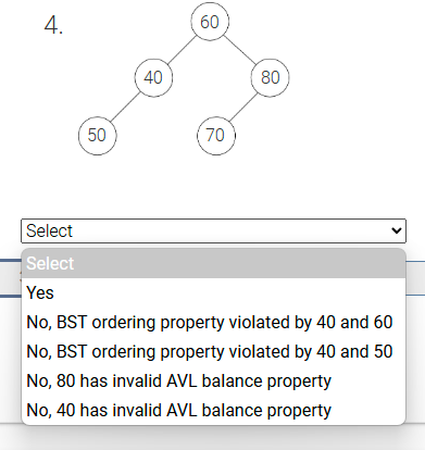 Solved SelectSelectYesNo, ﻿BST ordering property violated by | Chegg.com