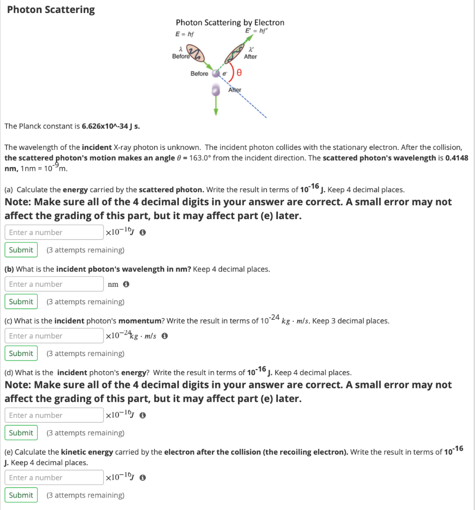 Solved Photon Scattering Photon Scattering by Electron E = | Chegg.com