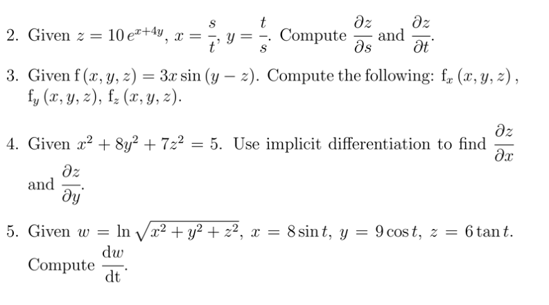Solved Oz 2. Given z = 10 ex+4y, x = az - Computea S as Ot | Chegg.com