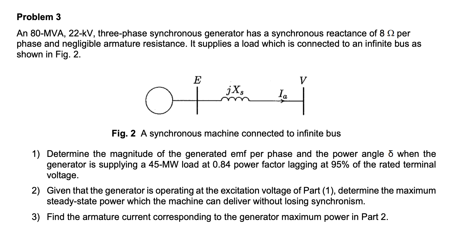 Solved Problem 3 An 80-MVA, 22-kV, three-phase synchronous | Chegg.com