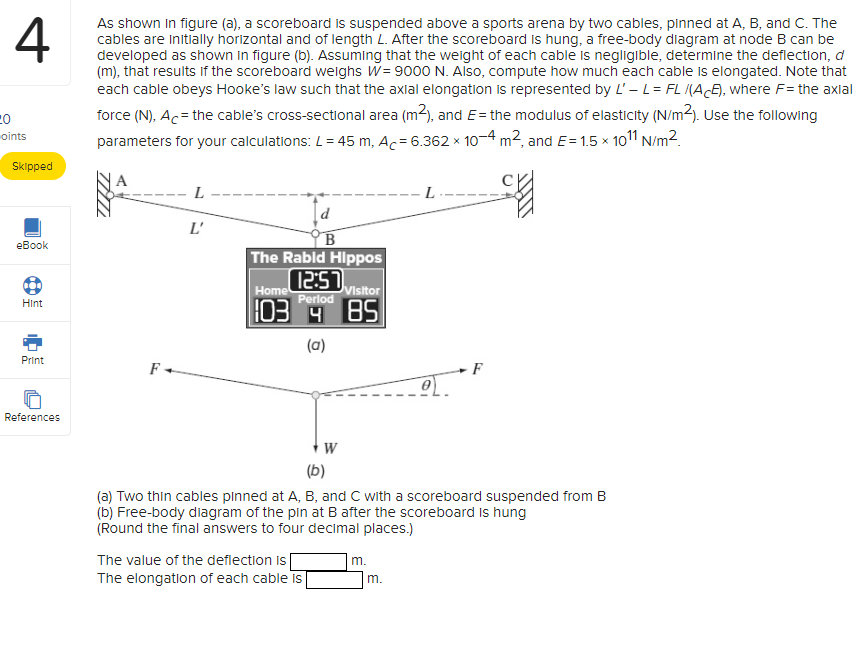 Solved As shown in figure (a), a scoreboard is suspended | Chegg.com