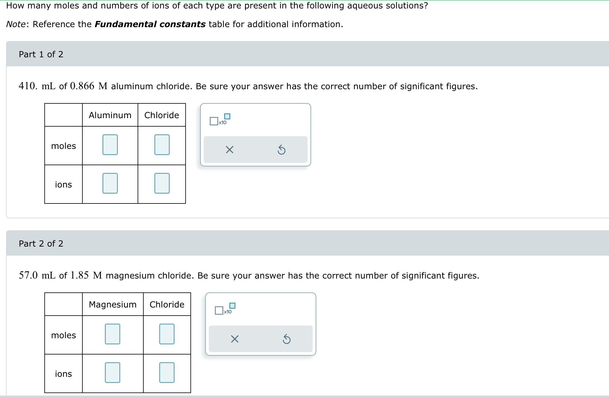 Solved How many moles and numbers of ions of each type are | Chegg.com