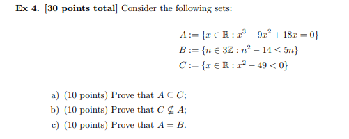 Solved Ex 4. [30 points total] Consider the following sets: | Chegg.com