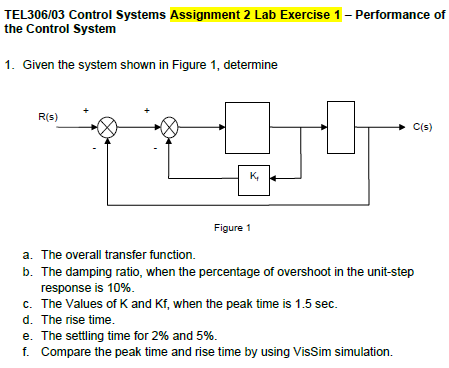 Solved TEL306/03 Control Systems Assignment 2 Lab Exercise 1 | Chegg.com