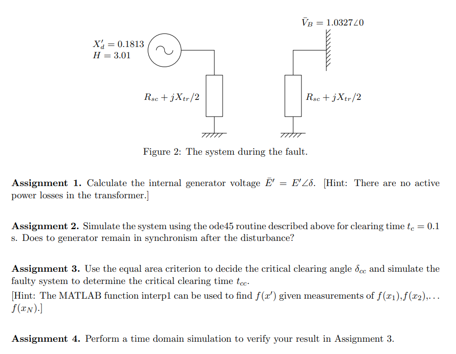 Solved Figure 2: The system during the fault. Assignment 1. | Chegg.com