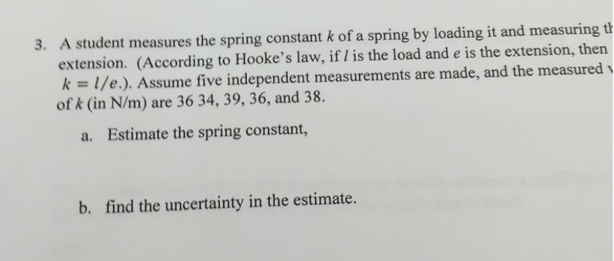 Solved A student measures the spring constant k of a spring | Chegg.com