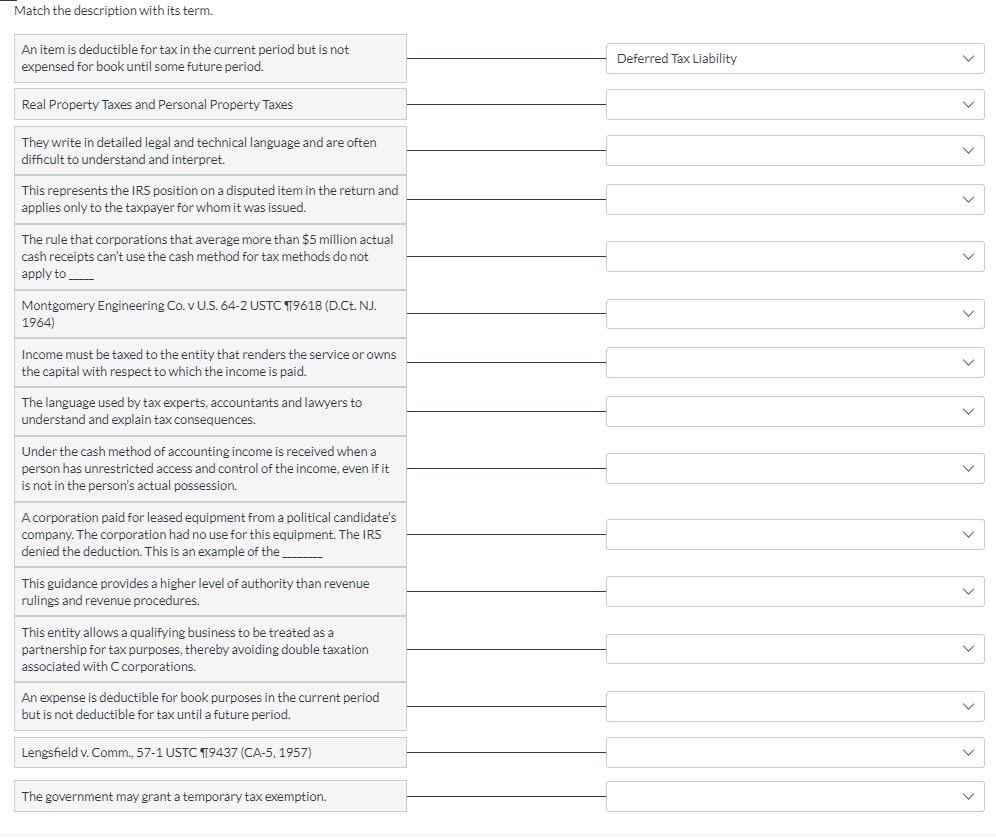Solved Match the description with its term. Substance over | Chegg.com