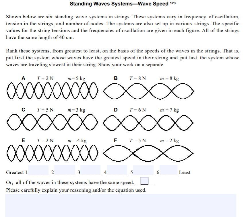 Solved Standing Waves Systems-Wave Speed 123 Shown below are | Chegg.com