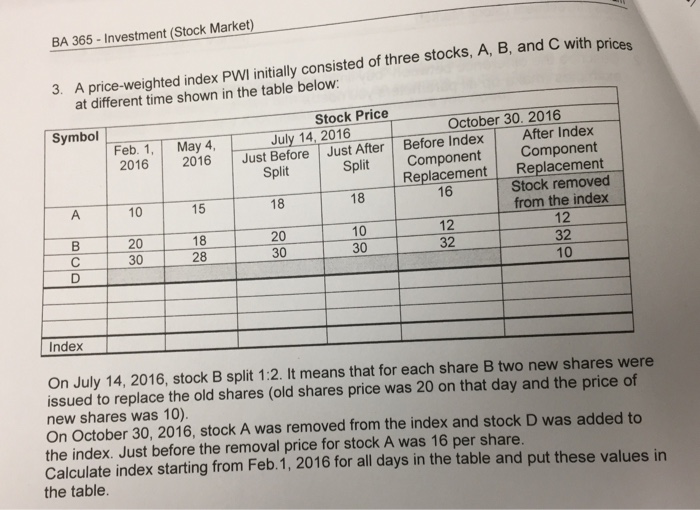 Solved BA 365 - Investment (Stock Market) 3. A | Chegg.com