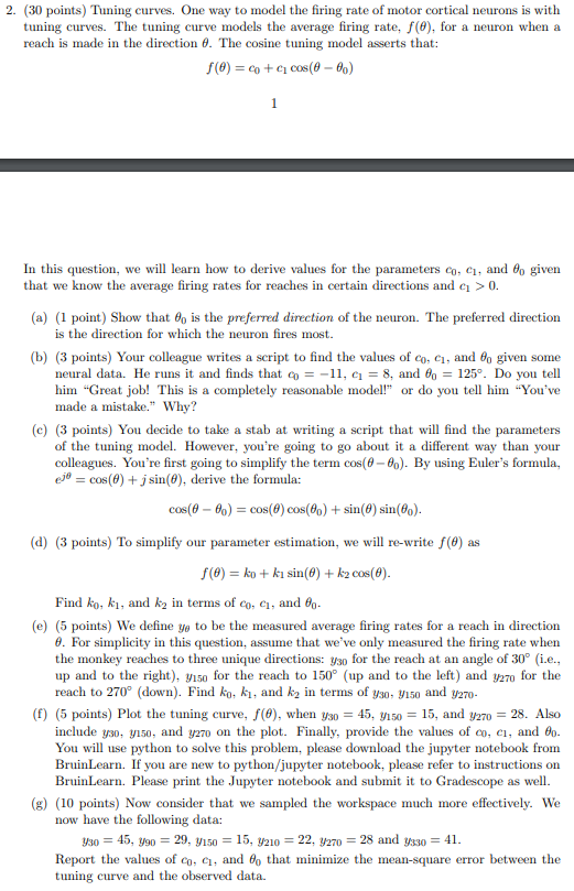 Solved 2. (30 points) Tuning curves. One way to model the | Chegg.com