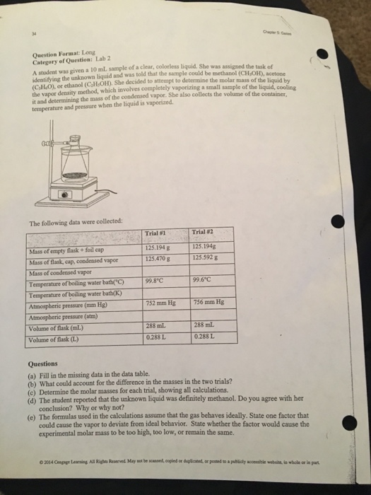 Solved A student was given a 10 mL sample of a clear, | Chegg.com
