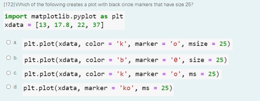 Solved [17.2] Which of the following creates a plot with | Chegg.com